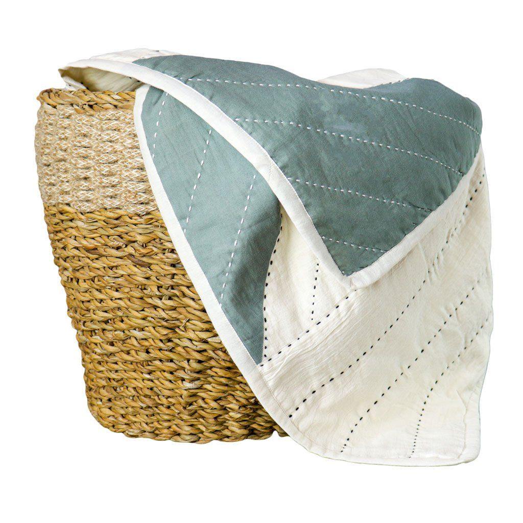 Decorative Blanket | Quilted Throw | Slate Blue and Ivory | 74x54 ...